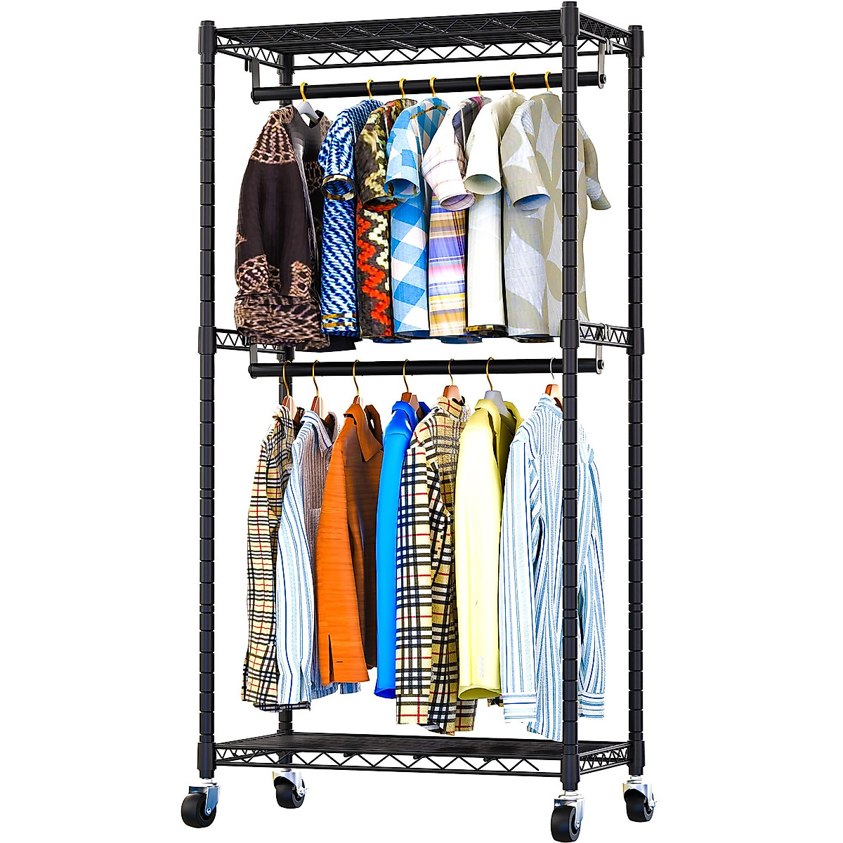 Soywey Heavy Duty Wire Garment Rack, 31.5" L x 15.6" W x 78.6" H Clothing Rack Clothes Rack for Hanging Clothes Metal Free Standing Clothes Rack Wire Metal Clothing Rack Closet（Black）