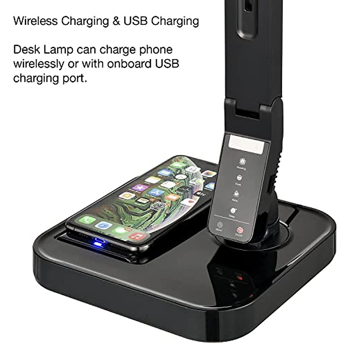 Fugetek LED Desk Table Lamp, 14W, 530 Lumens, Wireless Charger & USB Charging Port, Dimmable Eye-Caring, 5 Brightness & 4 Light Modes, Adjustable Arms, Touch Control, Auto Sleep Timer
