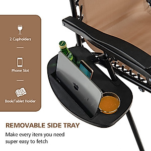 S AFSTAR Folding Reclining Lounge Chair, Outdoor Zero Gravity Recliner W/Side Tray & Detachable Headrest Pillow, Heavy-Duty Steel Frame, Reclining Folding Chair for Poolside, Backyard (1, Beige)