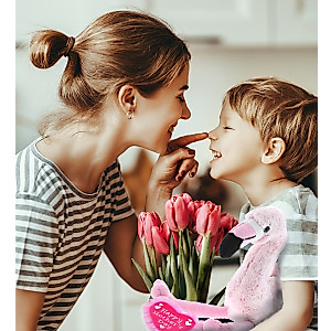 DolliBu Happy Mother's Day Super Soft Plush Pink Flamingo Doll Figure - Cute Stuffed Animal with Pink Heart Message for Best Mommy, Grandma, Wife, Daughter - 8" Inches