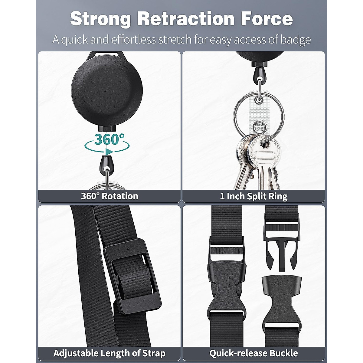 Uniclife Horizontal Leather ID Badge Holder and Retractable Adjustable Lanyard Breakaway Neck Lanyard with Retractable Badge Reel Quick-Release Buckle and Card Protector for Workers Students Employees