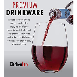 Kitchen Lux Stemless Wine Glasses Set of 12, 18oz Wine Glass – Stemless Wine Glass & Cocktail Tumbler Set – Premium Glass Drinking Cups in Bulk– Deluxe Gift Pack Short Wine Glasses, Dishwasher Safe