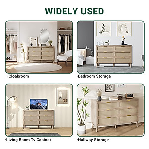 GarveeHome 6 Drawer Rattan Dresser, 47.2" x 15.7" x 29.5" Rattan Chest of Dressers, Mid Century Modern Dresser for Closet with Handles, Large Table Top, Dresser Bedroom, Living Room, Hallway, Entryway