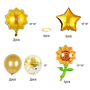 8PCS Sunflower Birthday Balloons Aluminum Foil Sunflower Shaped Mylar Balloons for Summer Sunshine, Birthday, Baby Shower, Wedding Party Decorations (Style 1)