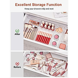 SMARTAKE 13-Piece Drawer Organizer with Non-Slip Silicone Pads, 5-Size Desk Drawer Organizer Trays Storage Tray for Makeup, Jewelries, Utensils in Bedroom Dresser, Office and Kitchen, Clear