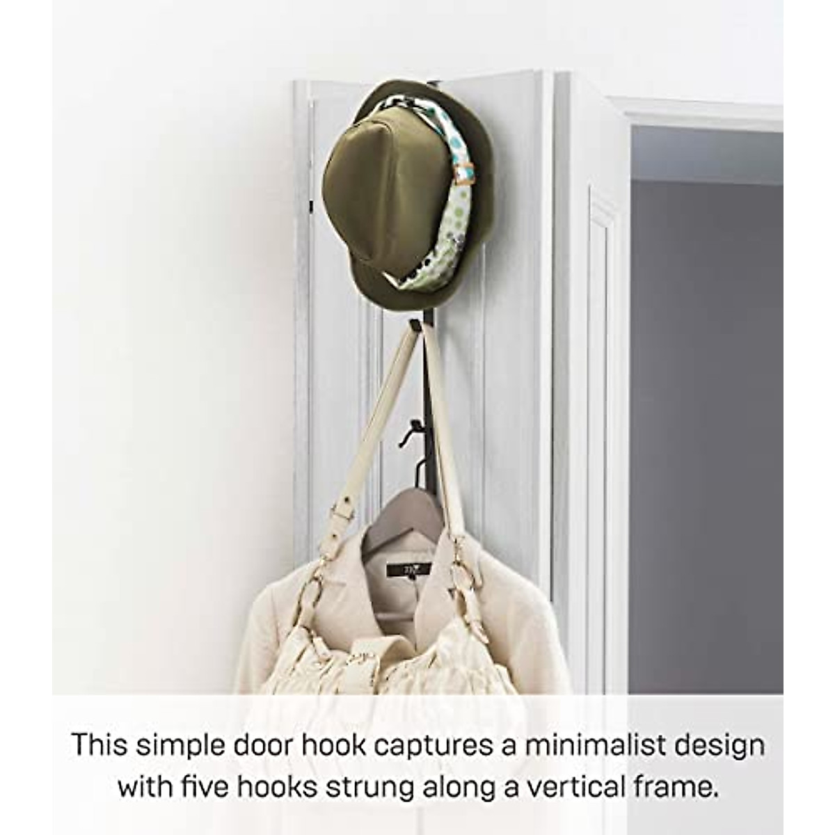 Yamazaki Home 7646 Over The Door Hooks - Vertical Hanging Coat Rack, Black