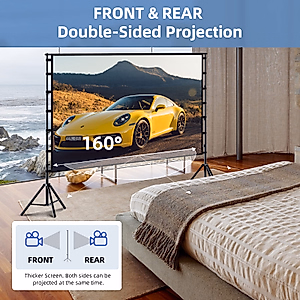 Projector Screen and Stand,Towond 150 inch Indoor Outdoor Projection Screen, Portable 16:9 4K HD Rear Front Movie Screen with Carry Bag Wrinkle-Free Design for Home Theater Backyard Cinema