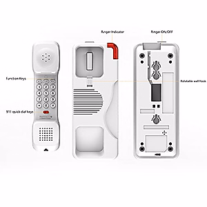 Ornin T108 Trimline Corded Telephone, SOS Key, Wall Mountable, Hotel and Home use Phone(White)