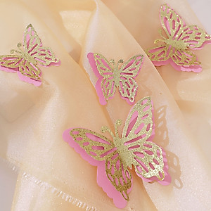 Set of 5 3d Butterflies 3 Size- Gold Glitter and Pink Double Layer Butterfly, Butterfly Baby Shower, Butterfly Cake Decoration, Butterfly Wall Decor, Butterfly Party Decor