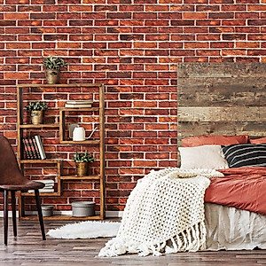Brick Wallpaper Peel and Stick Red Brick Wallpaper for Bedroom 17.7" X 118" Faux Brick Pattern Wallpaper for Fireplace Kitchen Accent Wall Home Decoration Party Brick Wrapping Paper Backdrop