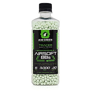 Aim Green Tracer Biodegradable Airsoft BBS, Glow-in-The-Dark BBS, 3,000 Count, 0.20 Grams