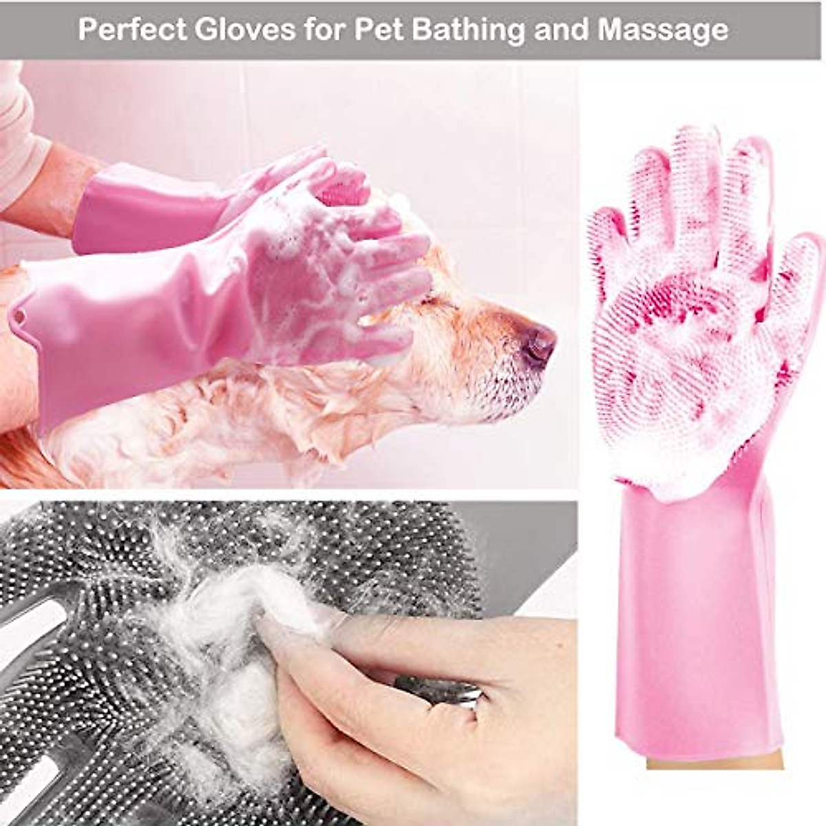 Pet Grooming Gloves for Bathing and Hair Removal, Dogs and Cats Bath Shampoo Brush , Soft and Durable Silicone Scrubber Glove for Pets Shower Like Horse, Dog and Cat