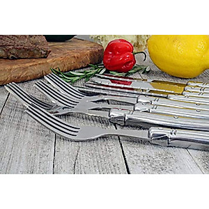 Laguiole 8-Piece Stainless Steel Forks & Steak Knife Set – 4 Steak Knives & 4 Steak Forks Silverware Set – Smooth Cut Serrated Knife Blade – Dishwasher Safe, Luxurious Steak Knives and Fork Set