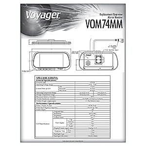 Voyager VOM74MM Rearview Mirror Monitor, 7inch TFT LCD Display w/ Highly-reflective Glass Surface Serving as When Back-Up Camera is not Active, 3 Inputs, Built-In Speaker (Renewed) Black