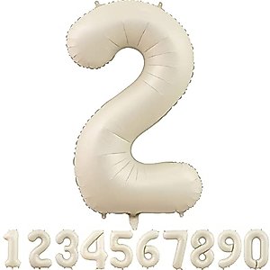 40 Inch Cream White Number 2 Balloons,Large Foil Helium Mylar Birthday Party Balloon 0-9 Matte Nude White Number (2) for Baby Shower Wedding Decorations