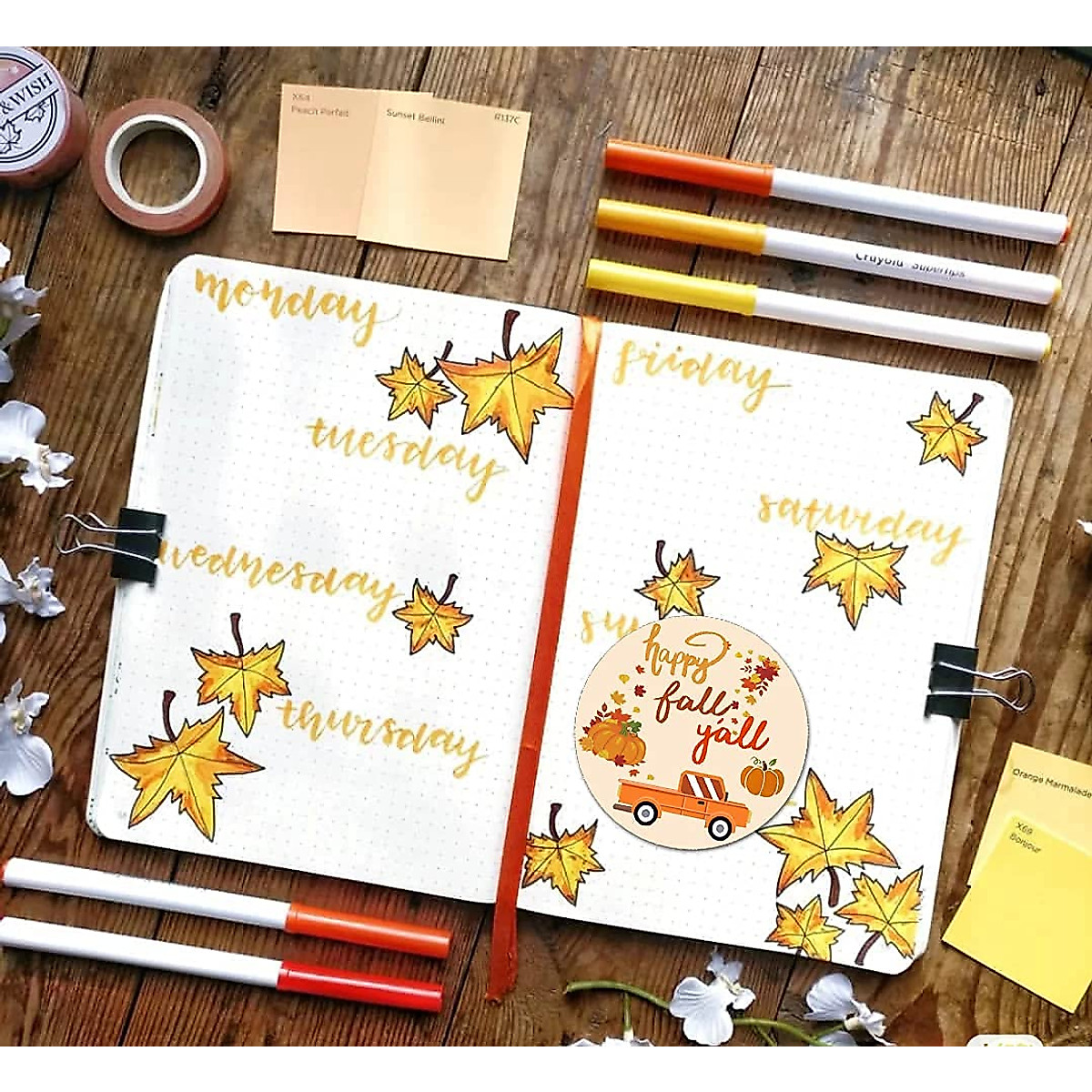 Happy Fall Y'all Stickers,Thanksgiving Stickers,Autumn Floral Thank You Labels for Party Favors,Envelope Seals & Goodie Bags,1.5 Inches,500Pcs.