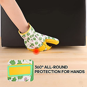 Work Gloves for Women, Durable Cowhide Leather Gardening Gloves Washable Thornproof Garden Gloves for Rose Pruning Cactus Weeding Yard Work Outdoor Work Gardening Gifts for Ladies (Small)