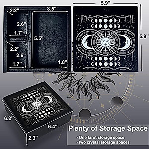 Hukalw Wooden Tarot Card Case Holder, Deck Box Organizer Storage Compatible with Most sizes Cards, 3 Storage Compartments