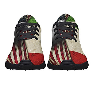 Italian American Flag Shoes for Men Women Running Sneakers Breathable Casual Sport Tennis Shoes Gift for Him Her Black Size 13