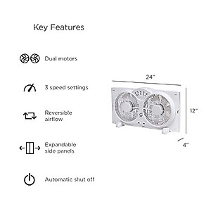 Genesis Twin Fan High Velocity Reversible AirFlow Fan, LED Indicator Lights Adjustable Thermostat & Max Cool Technology, ETL Certified, White (A1WINDOWFAN)