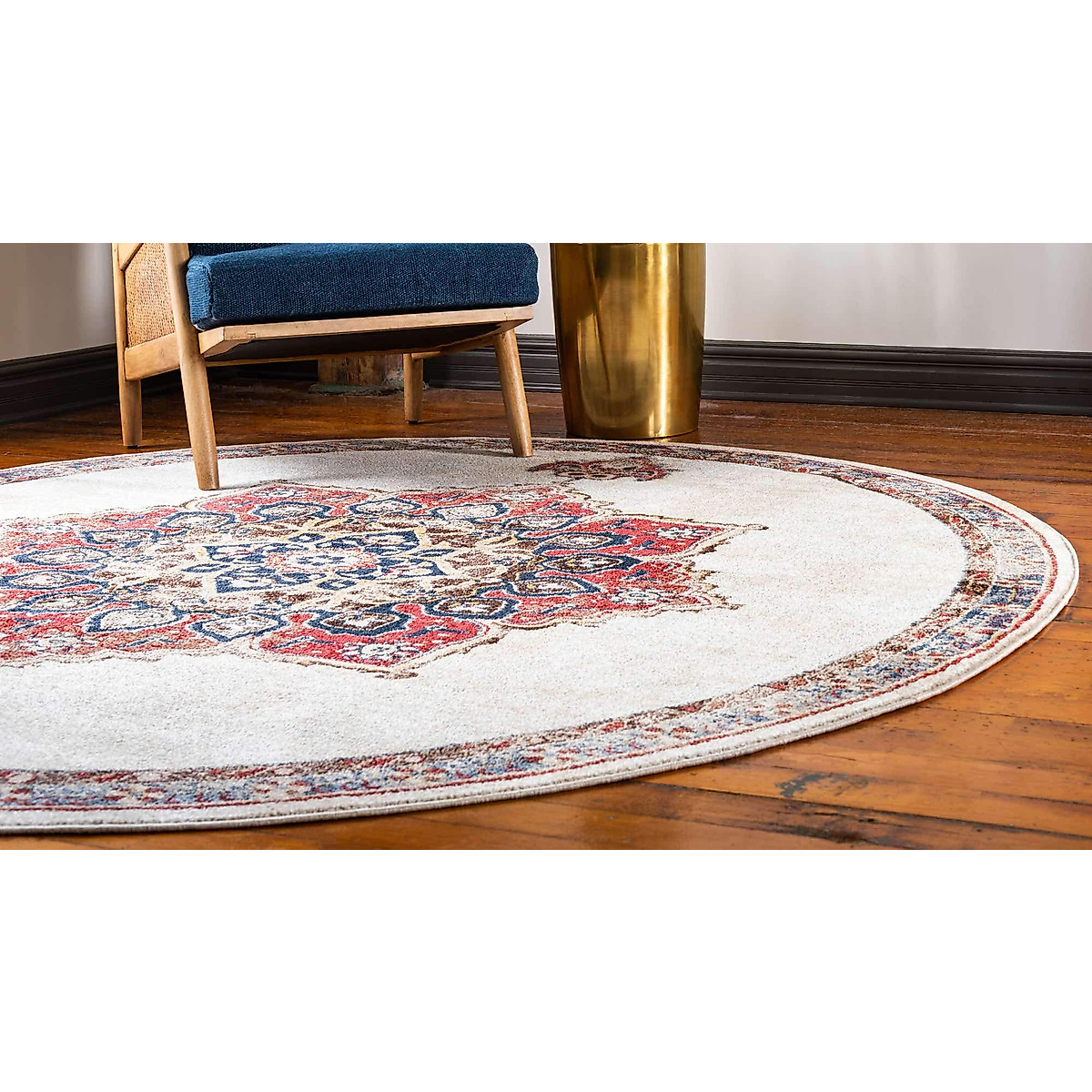Unique Loom Utopia Collection Traditional Classic Vintage Inspired Area Rug with Warm Hues, 7' Round, Cream/Blue