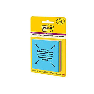 Post-it Super Sticky Full Stick Notes, 3 in x 3 in, 4 Pads, 2x the Sticking Power, Energy Boost Collection, Bright Colors (Orange, Pink, Blue, Green), Recyclable (F330-4SSAU)