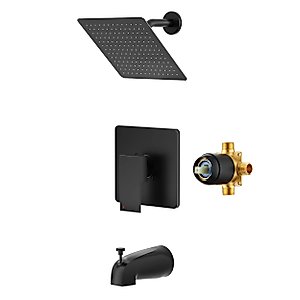 Alesco Tub Shower Faucet, Black Shower Faucet Set with 8-Inch Shower Head and Tub Spout, Shower Head and Handle Set Include Shower Valve, Tub Shower Trim Kit, Matte Black