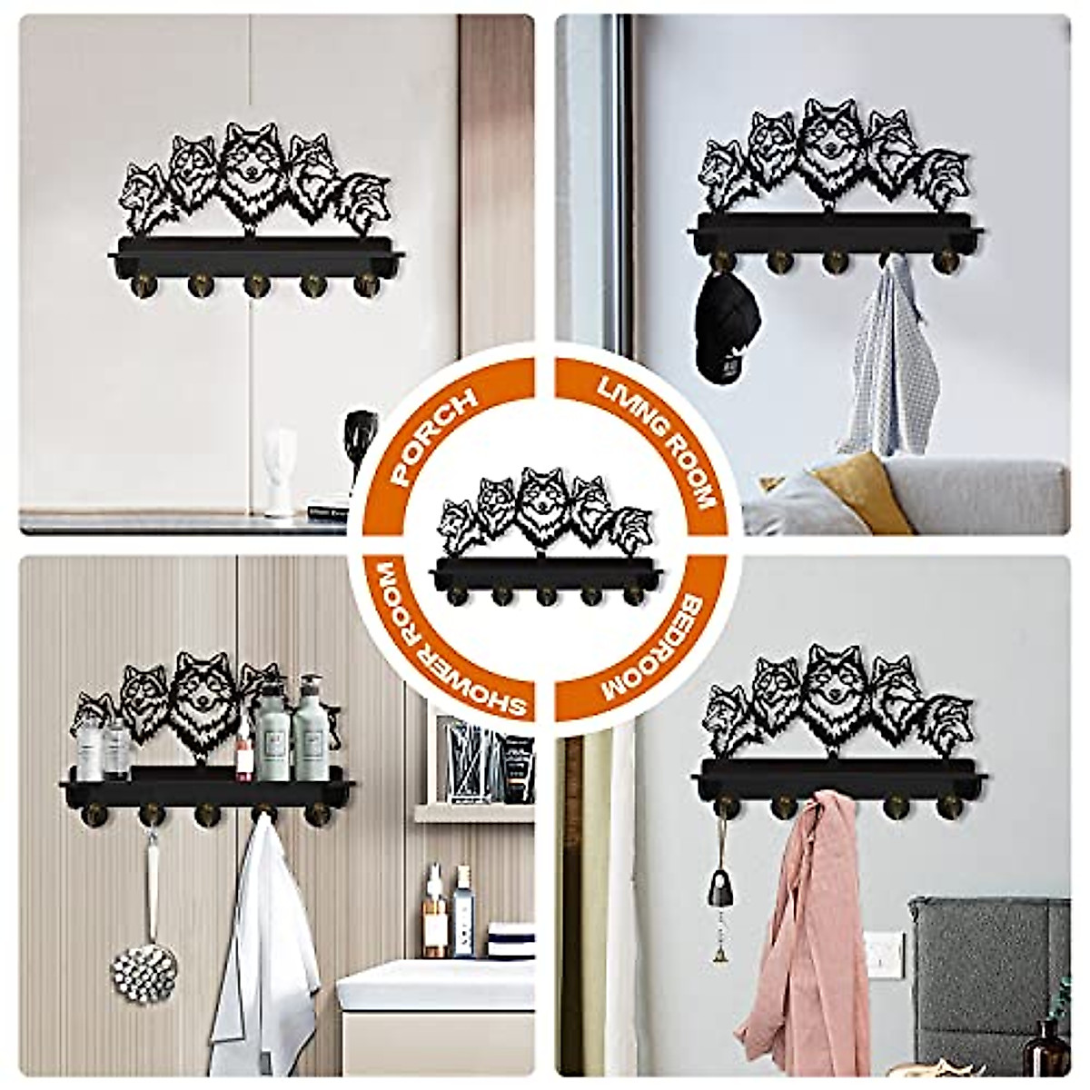 KingLive Wolf Coat Rack Wall Mount, Animal Wall Shelf with Heavy Duty Hooks, Coat Hooks, Valentines Day Decor for Hallway Kitchen Office Entryway, Wolf Wall Hook Valentines Day Gifts for Him（5 Hooks）