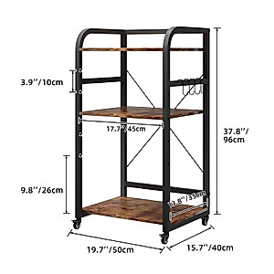 LAITIMIA 3 Tier Mobile Printer Stand with Storage Shelves Folding Paper Shredder Stand Heavy Duty Laser Printer Table on Wheels CPU Tower Stand Home Office Printer Cart Kitchen Organizer Rustic Brown