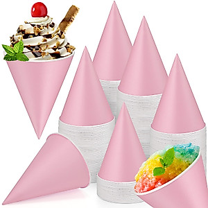 Zubebe 200 Pack Snow Cone Cups 4.5 Oz Cone Paper Cups Bulk Small Water Dispenser Cups Wax Coated Leakproof Cups for Office Water Coolers Shaved Ice, Slush Ice Cream (Pink)