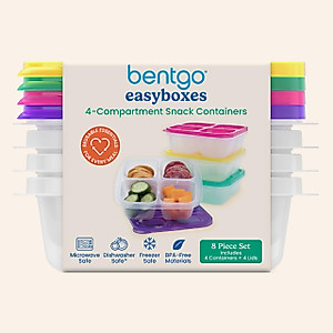 EasyLunchboxes® - Bento Snack Boxes - Reusable 4-Compartment Food Containers for School, Work and Travel, Set of 4, Brights