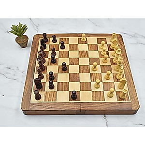 STORE INDYA Handmade Premium Wooden Magnetic Folding Chess Board Set with Storage Box -12 Inch| Travel Chess Board Game |Tournament Chess Set| Strategy Educational Board Games for Kids Adults Teens