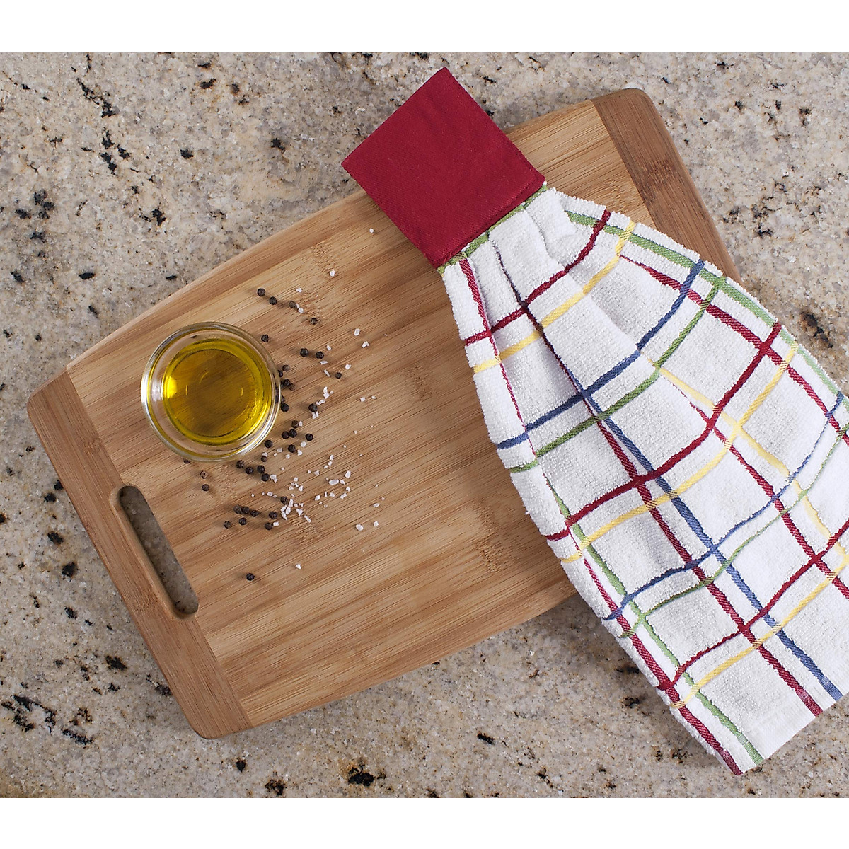 Ritz KitchenWears 100% Cotton Terry Hanging Kitchen Tie Towel, Multi-Check, Paprika Red