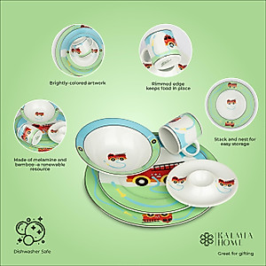 Children's Porcelain Dinnerware Sets, Kids Dinnerware Sets, Kids Porcelain Plates - Bowl - Junior Mug - Egg Cup Sets, Children's Porcelain Tableware Sets (Firetruck)