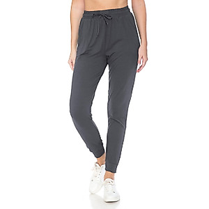 Leggings Depot Womens Relaxed fit Jogger Pants - Track Cuff Sweatpants with Pockets, Charcoal Gray, Medium