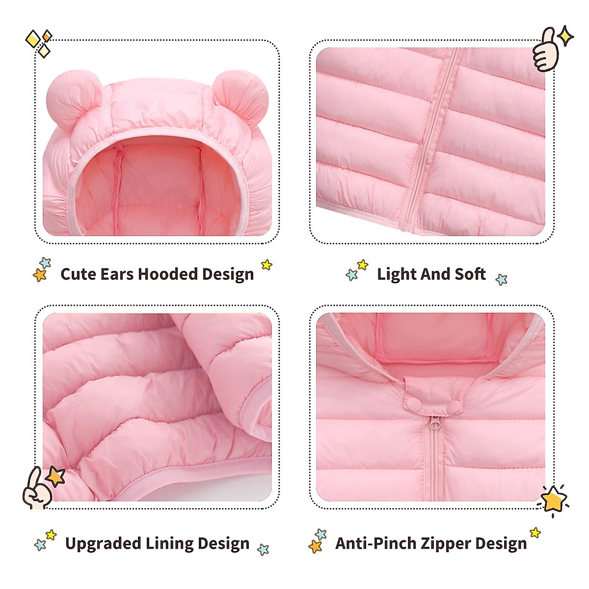 XMWEALTHY Baby Boys Girls Winter Coats Toddler Light Puffer Down Jacket Infant Kids Bear Hoods Padded Outwear Pink 12-18 Months
