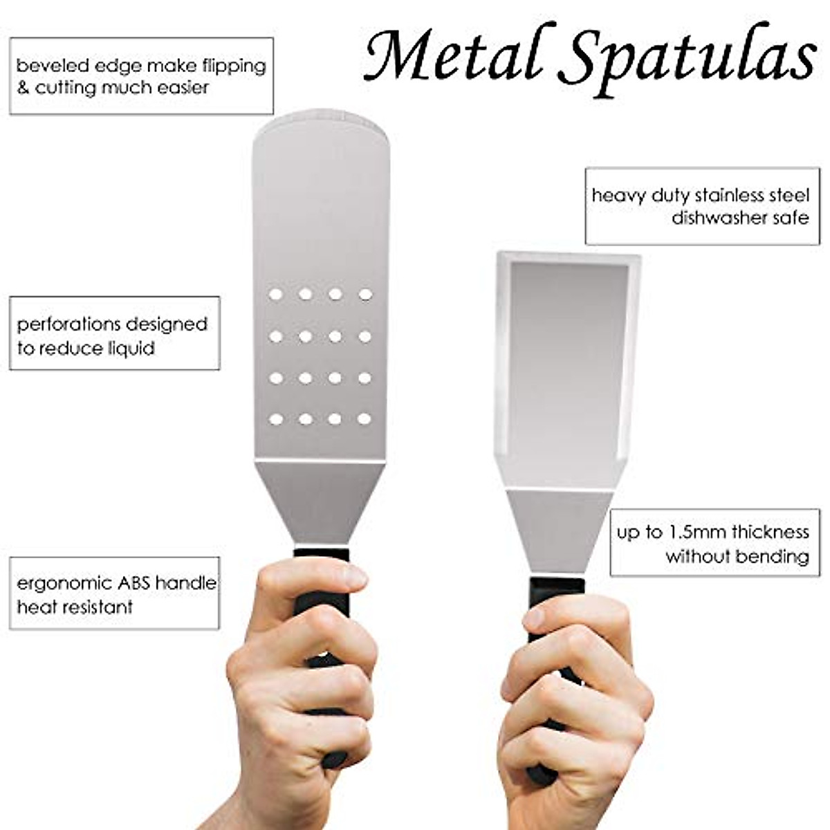 HaSteeL Metal Spatula Set of 5, Stainless Steel Grill Spatula & Griddle Scraper - Multipurpose Griddle Accessories for BBQ Hibachi Teppanyaki Flat Top Cooking, Riveted Handle & Dishwasher Safe
