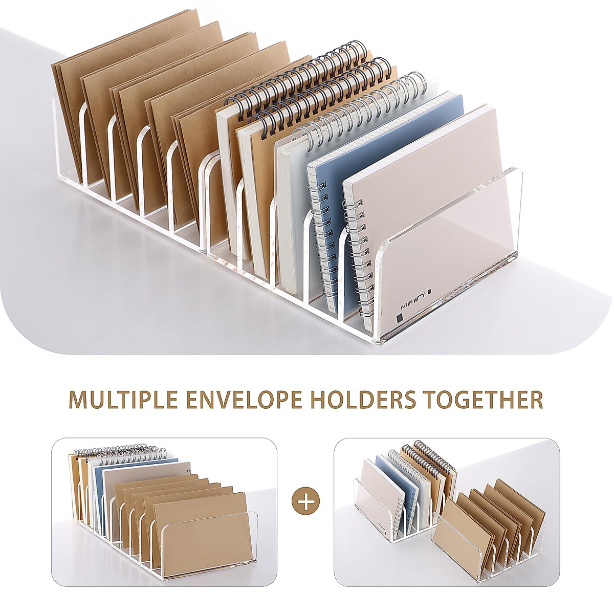 SANRUI Acrylic Desk File Organizer Holder, 5 Upright Clear Desktop Mails Sorter Document Magazine Storage Organization Letter Folder Racks for Home, Office & Classroom