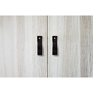 KEYAIIRA - Medium Leather and Brass Drawer Pull - Leather Closet Door Pulls for Kitchen cabinets knobs gold hardware furniture knobs and handles rustic home decor Minimal