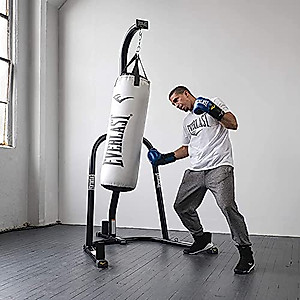 Everlast 100 Pound Capacity Punching Bag Stand Workout Equipment for Kickboxing, Boxing, and MMA Training with 3 Plate Pegs, Blue