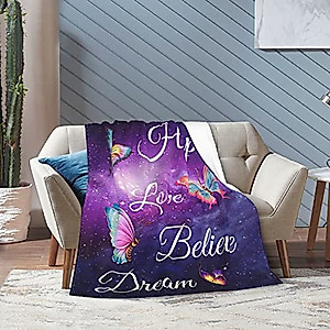 Butterfly Blanket Soft Warm Purple Butterfly Throw Blanket Plush Fluffy Lightweight Cozy Fleece Flannel Girls Gift Blankets for Women Kids Adults Bedding Couch Sofa 50"X40"
