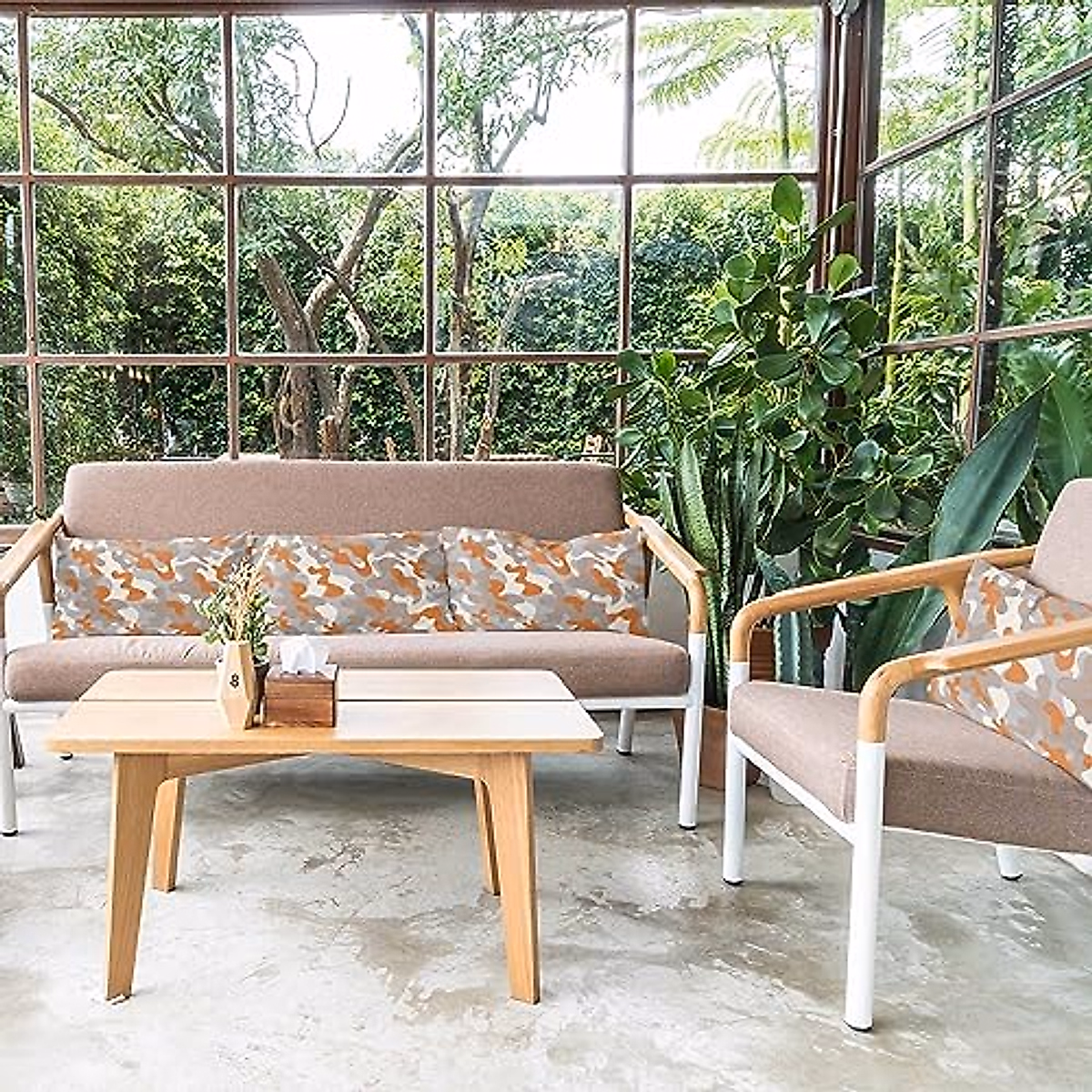 Throw Pillow Covers Camouflage Camo Orange Decorative Pillow Covers 12x20 Inch Set of 4 Grey Farmhouse Style Linen Pillow Case Cushion Cases for Couch Sofa Bedroom Living Room Home Decor