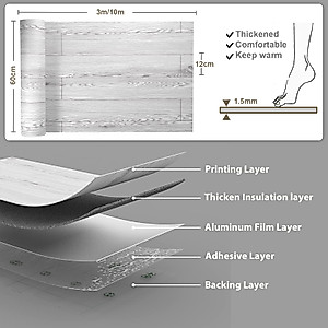 Freshtour Vinyl Flooring Roll, Wood Grain Peel and Stick Floor Tiles 23.6"x 393.7"/64 Sq.Ft, Wear-Resistant and Waterproof Vinyl Plank Flooring for Bedroom Living Room Kitchen RV Office, Light Gray