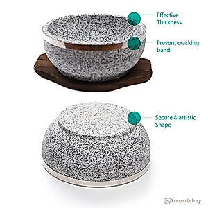 KoreArtStory Dolsot-Bibimbap Stone Bowls 32-Oz(Set of 2 + Wood base 1 More + Bibimbap Recipe) Cooking Korean Soup and Food