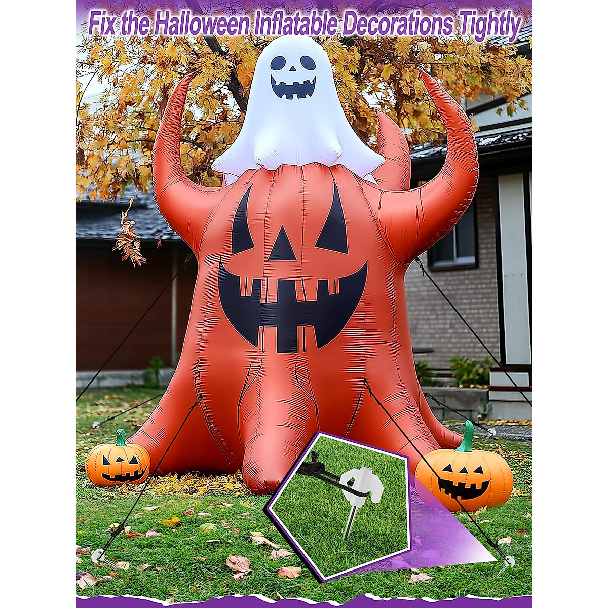 8 Sets Metal Inflatables Stakes- Heavy Duty Inflatable Stakes and Tethers, Yard Ground Blow Up Stake Pegs for Halloween Christmas Outdoor Inflatable Decoration Tie Downs