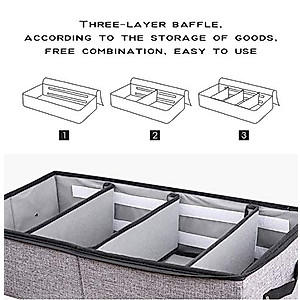 AARAINBOW 2 Packs Foldable Under Bed Clothes Organizer with Lids, Underbed Storage Container with Adjustable Dividers, UnderBed Storage Bins with Handles and Clear Window (Gray+Light Gray)