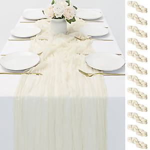 12 Pack Cream Cheesecloth Table Runner 35x120 Inch Cheese Cloth Gauze Table Runner Rustic Boho Table Runner 10FT Long Table Runner for Wedding Arch Baby Shower Birthday Bridal Party Table Decor