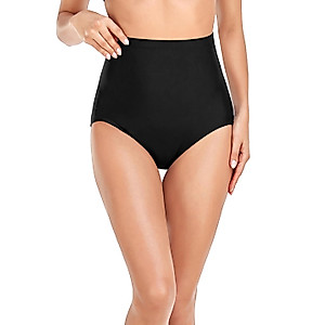 Upopby Women's High Waisted Swimsuit Bikini Bottoms Tummy Control Tankini Bottoms Swim Shorts Black L