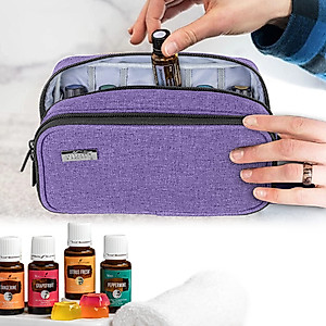 LUXJA Essential Oil Carrying Case - Holds 12 Bottles (5ml-15ml, Also Fits for Roller Bottles), Portable Double-Layer Organizer for Essential Oil and Accessories, Purple