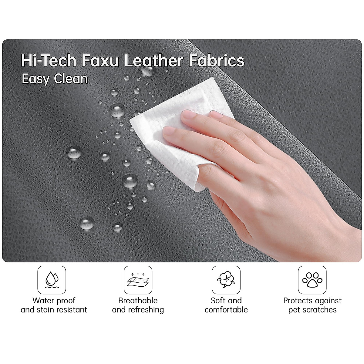 Morden Fort Living Room Chair and Sofa Couch Set, 2 Pieces of Modern Minimalist Upholstered Faux Leather Furniture with Metal Legs for Bedroom, Apartment, Lounge Room Grey